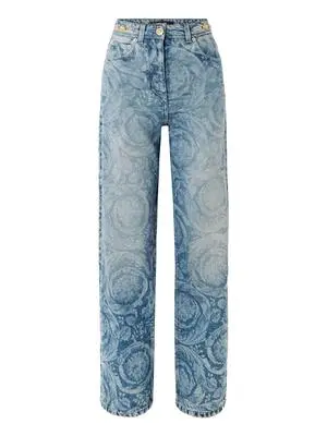 Versace Embellished Printed High-rise Straight-leg Jeans - Blue