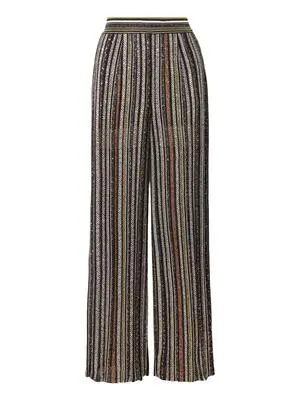 Missoni Sequin-Embellished Striped Crochet-Knit Wide-Leg Pants Metallic