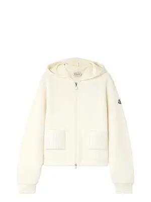 Moncler Cotton-blend Jersey Hoodie With Ribbed Knit Trim - Cream
