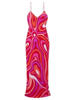 Emilio Pucci Marmo Printed Silk Crepe De Chine Maxi Dress Fuchsia