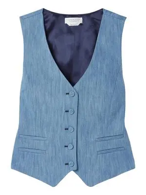 Gabriela Hearst Coleridge Cotton And Linen-blend Chambray Vest - Blue