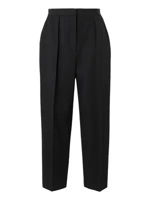 Balmain Pleated Grain De Poudre Wool Tapered Pants - Black