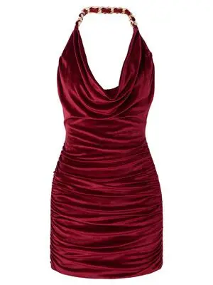 Balmain Chain-embellished Draped Velvet Mini Dress - Burgundy