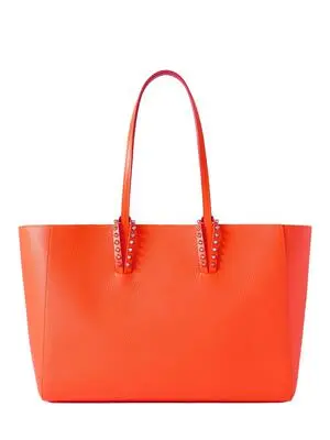 CHRISTIAN LOUBOUTIN Cabata Small Spiked Textured-leather Tote - Orange