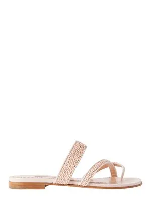 Manolo Blahnik Susara Raffia And Leather Sandals - Pink