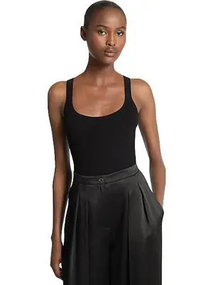 Michael Kors Ribbed Stretch Viscose Tank Top Bodysuit - Black