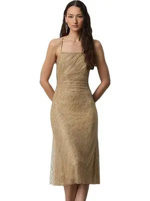 Ralph Lauren Donnely Embellished Tulle Cocktail Dress - Tan