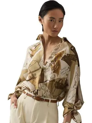 Ralph Lauren Karen Diary-print Silk Twill Blouse - Tan Multi