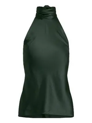 Ralph Lauren Chilton Stretch Silk Charmeuse Top - Dark Racing Green