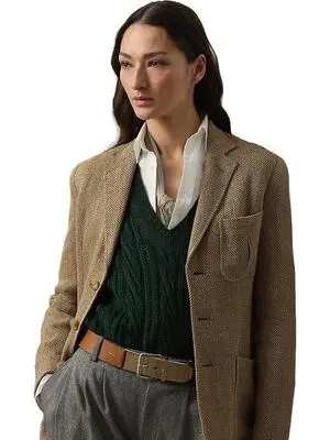 Ralph Lauren Ronan Barleycorn Tweed Jacket - Tan/cream