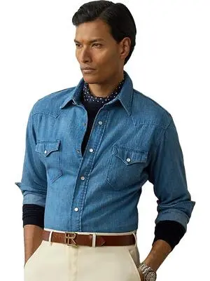 Ralph Lauren Cotton-linen Denim Western Shirt - Shore Indigo
