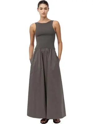 ST AGNI Bateau Cut Out Maxi Dress - Khaki