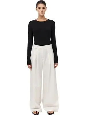 ST AGNI Twill Wide-leg Pleated Trousers - Off White