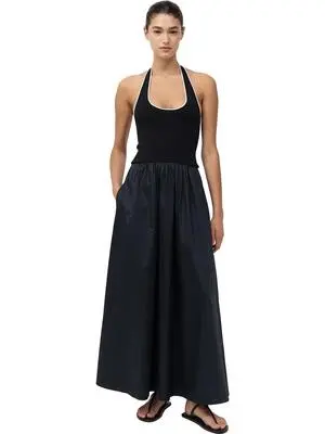 ST AGNI Halter Gathered Maxi Dress - Black