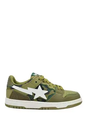 A BATHING APE Sk8 Sta Olive Drab/ Camo Sneakers - Green