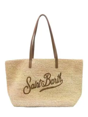 MC2 SAINT BARTH Raffia Tote Bag With Embroidered Logo - Neutrals