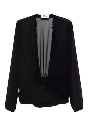 Attico V-neck Fringed Blouse - Black