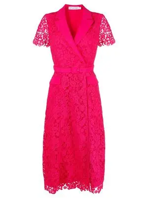 SELF-PORTRAIT Belted Lace Midi Dress - Pink