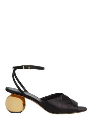 Marni Pleated Satin Sculptural Heel Sandals - Black