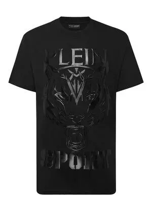 PLEIN SPORT Tiger-print Round-neck T-shirt - Black