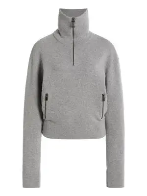Victoria Beckham Half Zip Milano Cashmere Sweater - Light Grey
