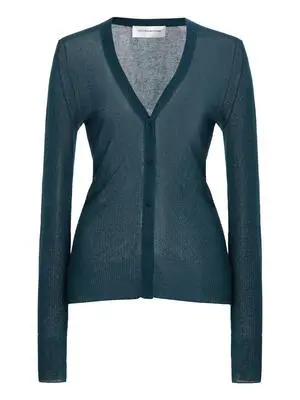 Victoria Beckham Fine-Knit Cotton-Blend Cardigan Green