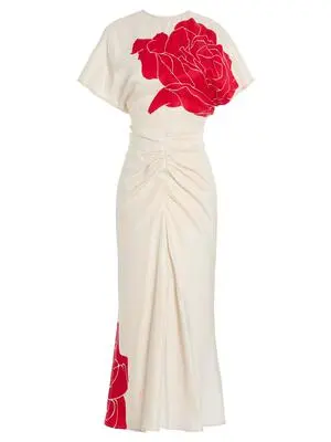Victoria Beckham Rose-print Satin Midi Dress - Multi