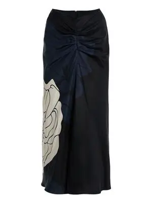 Victoria Beckham Rose-print Satin Midi Skirt - Multi