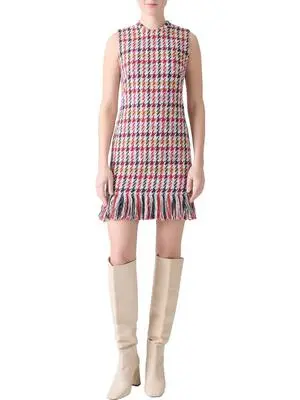 Akris Check Tweed Fringed Sheath Dress - Multicolor