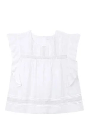 THE WHITE COMPANY Lace-insert Frill-sleeve Linen Blouse - White