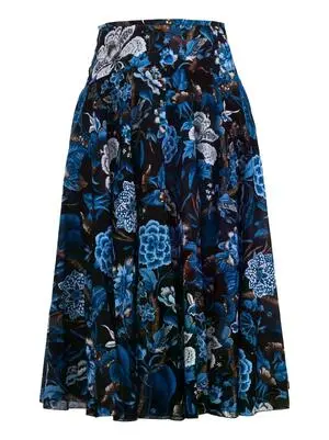 Samantha Sung Floral-print Pleated Midi-skirt - Black