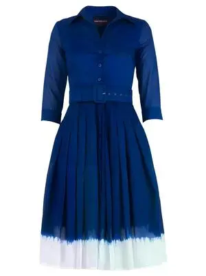 Samantha Sung Audrey Pleated Belted Shirt Dress - Blue