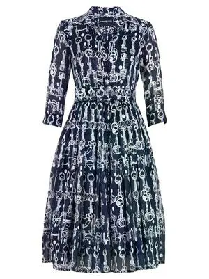 Samantha Sung Audrey Chain-print Belted Dress - Blue