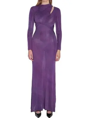 SELF-PORTRAIT Cut-out Draped Long-sleeve Dress - Purple