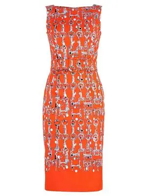 Samantha Sung Chain-link Print Belted Dress - Orange