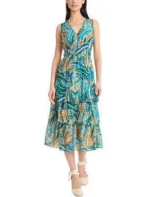 THE GOOD JOURNEY Printed Ruffled Midi Dress - Teal/ Blue