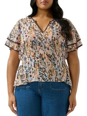 ESTELLE Bellarosa Floral V-neck Top - Coral Reef