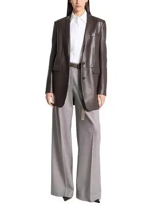 Michael Kors Leather Boyfriend Blazer - Chocolate
