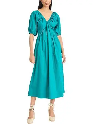 THE GOOD JOURNEY Puff Sleeve Midi Dress - Lapis Blue