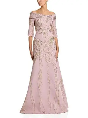 Rickie Freeman For Teri Jon Jacquard Gown - Mauve Gold
