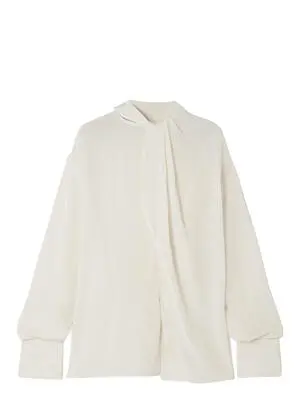 Victoria Beckham Victoria Beckham Asymmetric Draped Silk Blouse Ivory