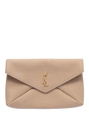 Saint Laurent SAINT LAURENT Cassandre Large Textured Leather Clutch Neutrals