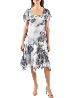 Komarov Flutter Sleeve Charmeuse & Chiffon Cocktail Dress - Charcoal Leopard