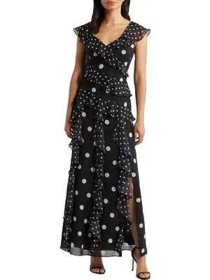 Eliza J Polka Dot Maxi Dress - Black