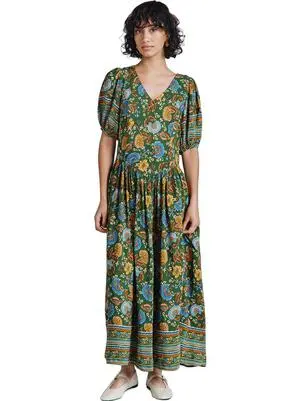 GHOST LONDON Christy Crepe Midi Tea Dress - Green Floral