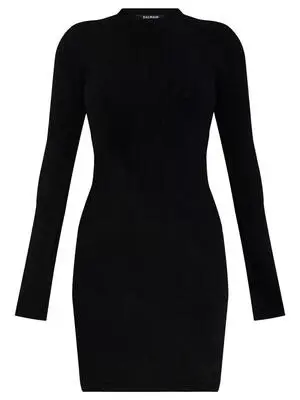 Balmain Ribbed Long-sleeve Dress - Black