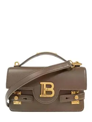 Balmain Leather Shoulder Bag With Logo Plaque - Neutrals
