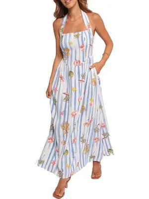 PETAL & PUP Printed Halter Maxi Dress - Esme