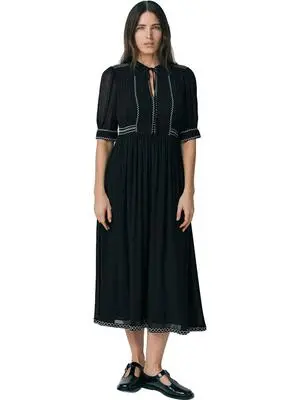 GHOST LONDON Emma Georgette Embroidered Midi Dress - Black