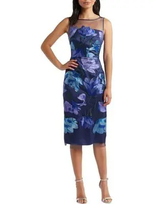 Eliza J Floral Embroidered Sheath Dress - Cobalt